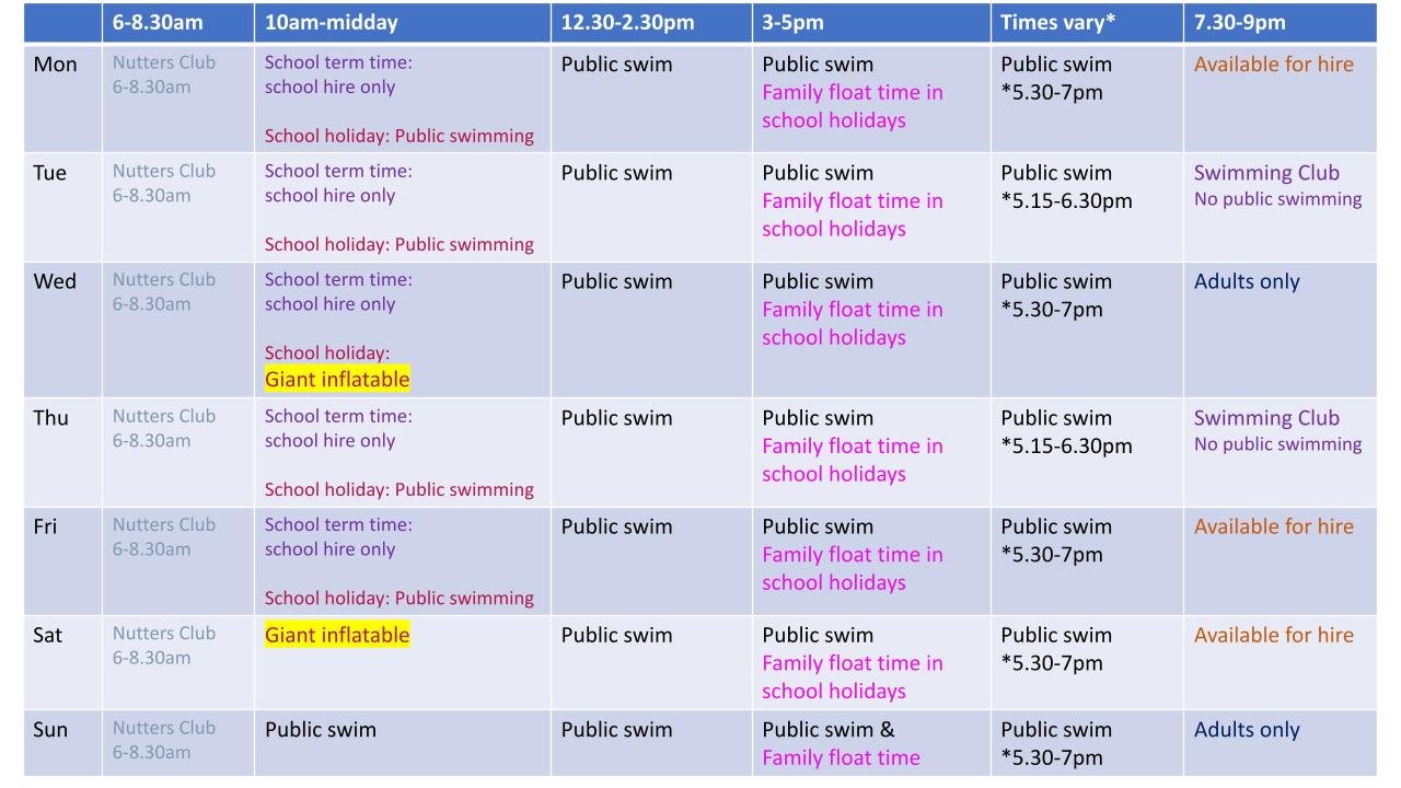 Topsham Pool Opening Times